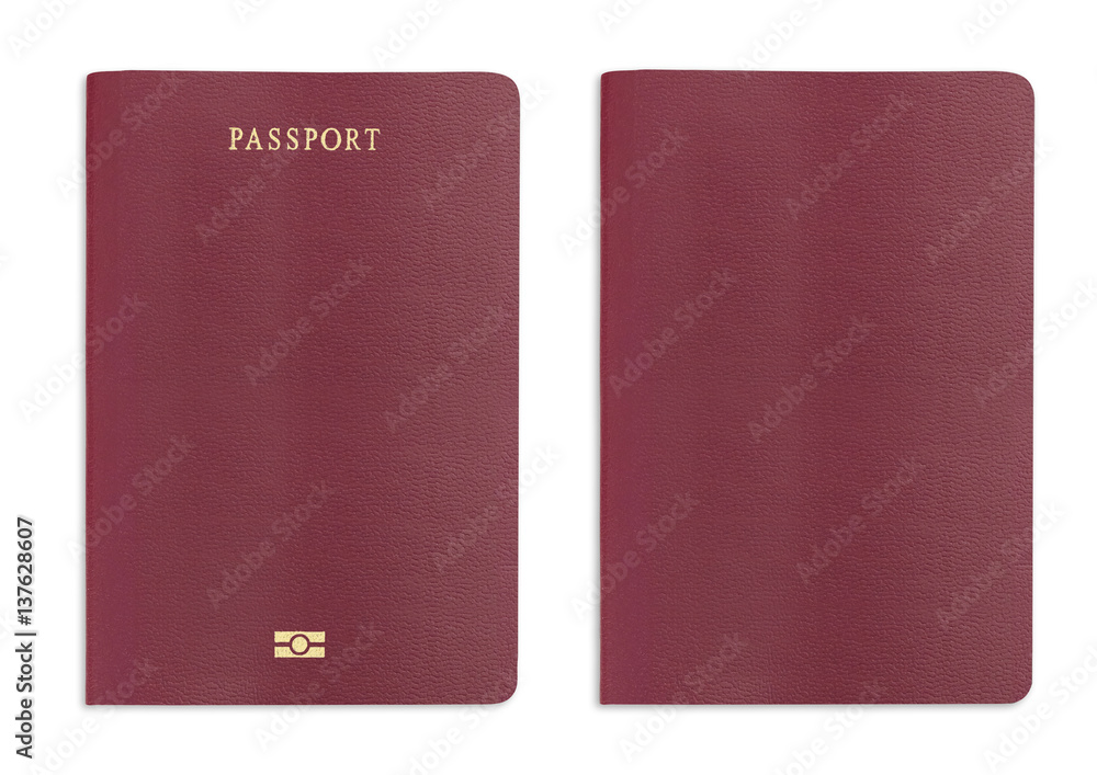 Red passport background on white background with clipping path. Stock ...