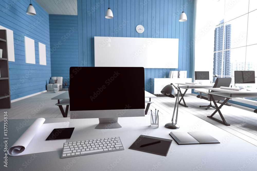 3D Rendering : illustration of modern interior Creative designer office ...