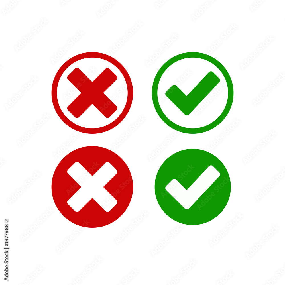 Stock-Vektorgrafik „Check mark buttons. Red cross and green tick. Vector illustration. normal ...