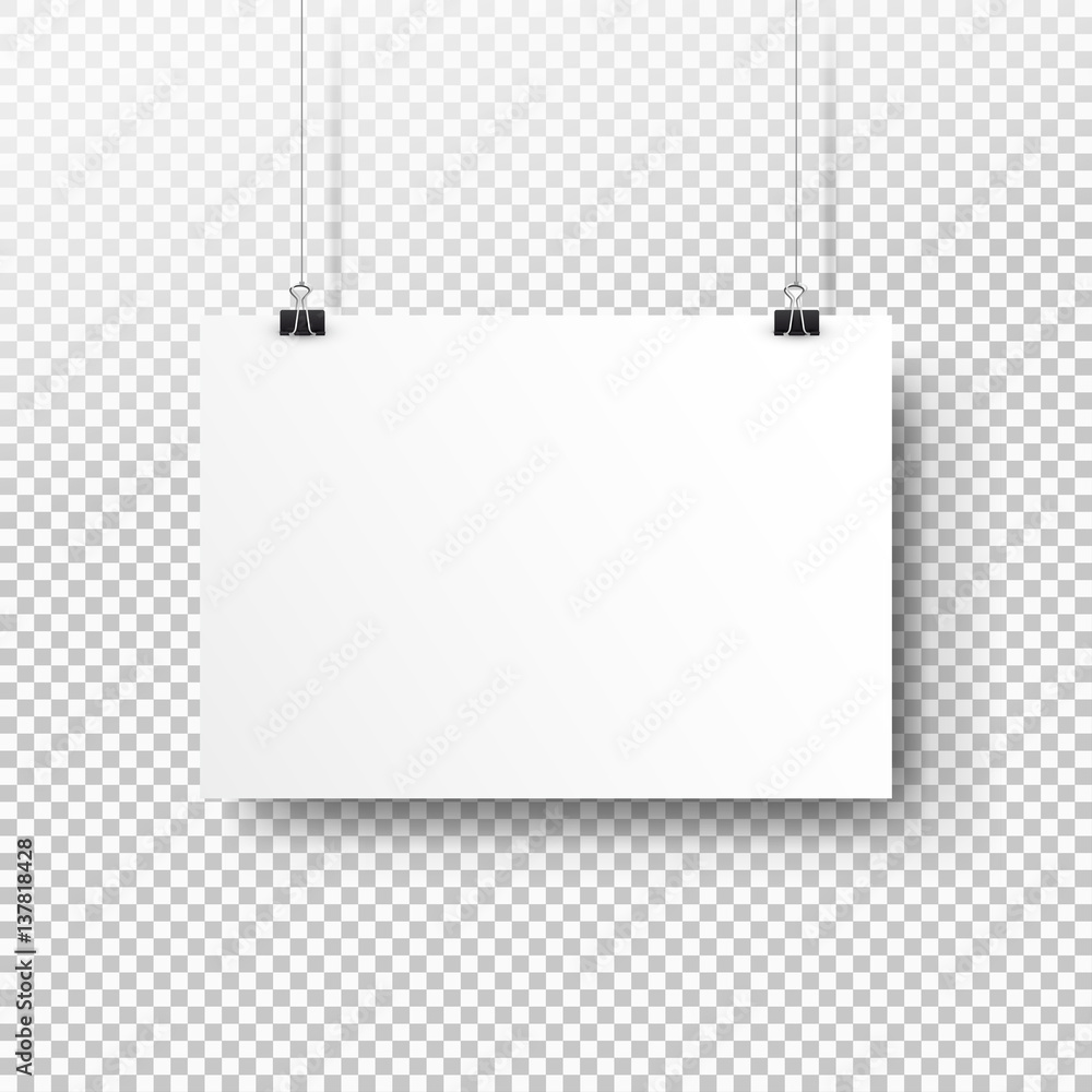 White poster hanging on binder. Transparent background with mock up ...