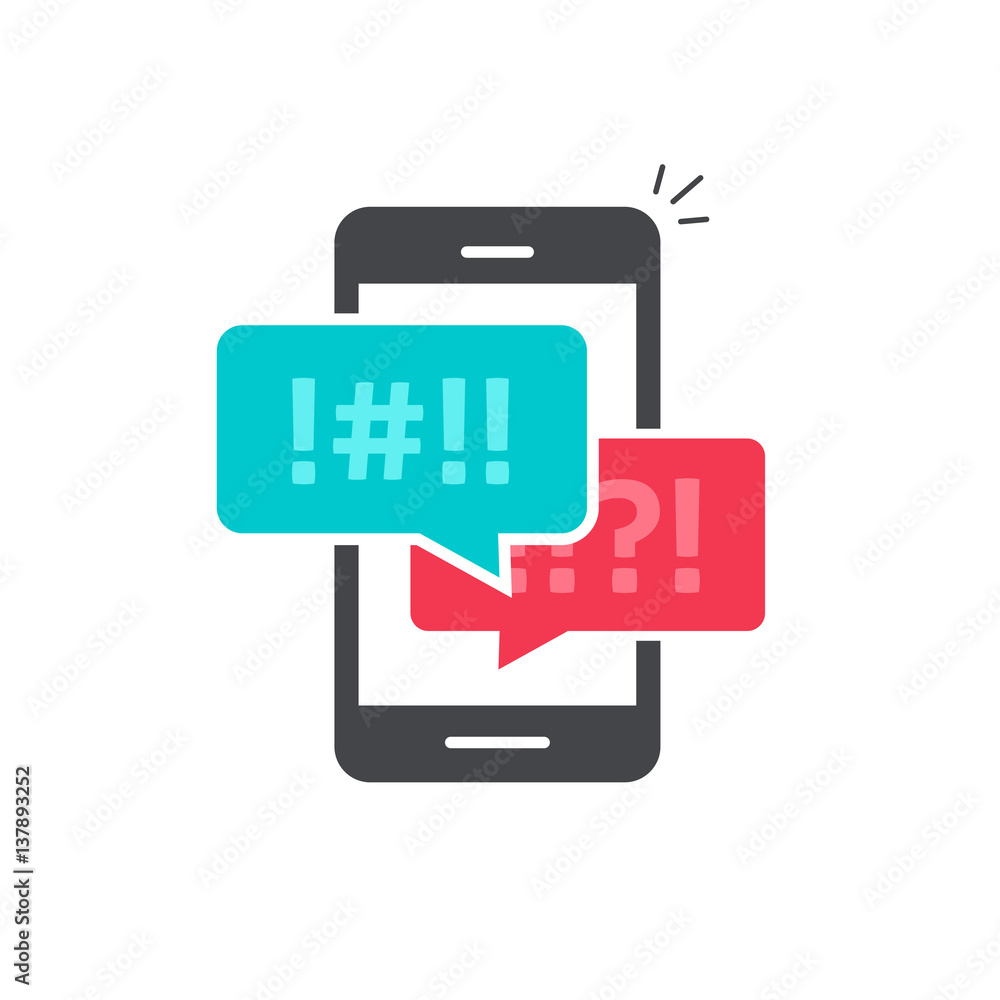 Argue chat bubbles on mobile phone icon vector, concept of smartphone ...
