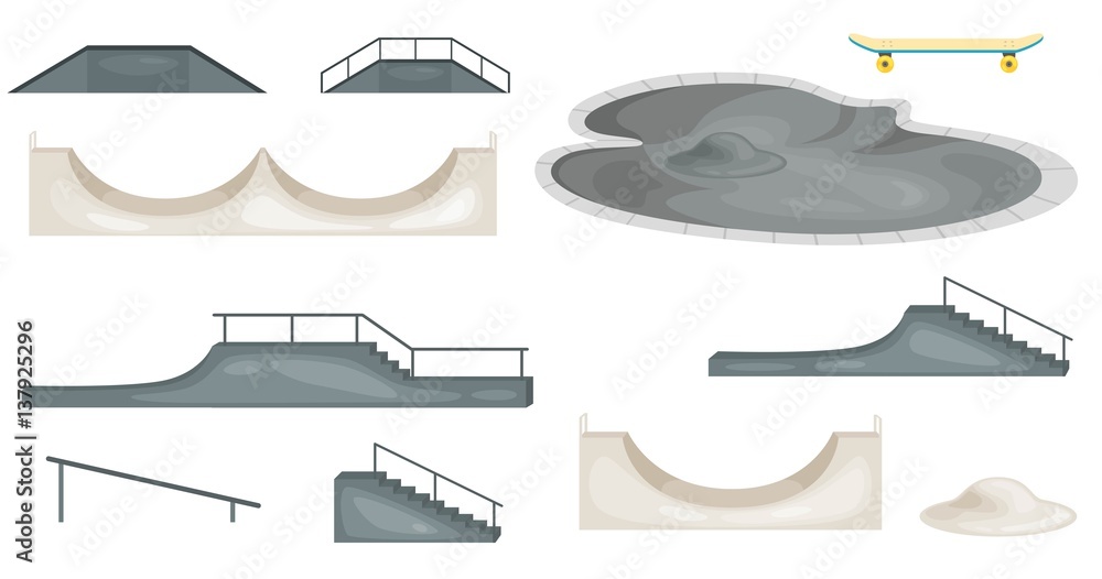 Skate park elements isolated. Skate Ramp. Vector Illustration Stock ...