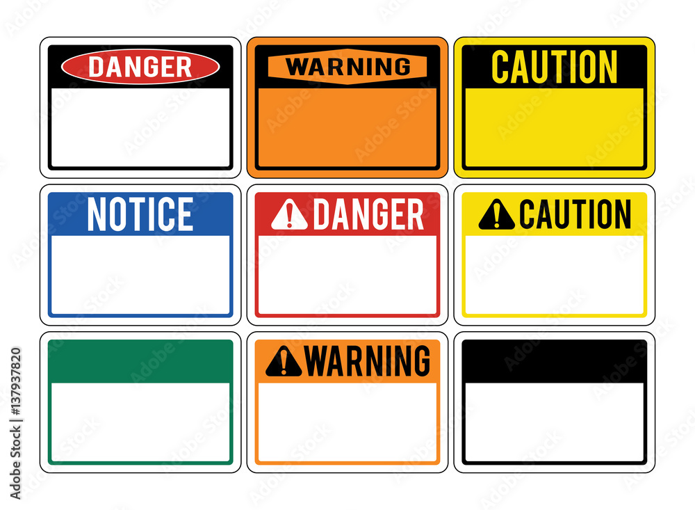 Blank warning signs. Set of warning signs about the dangers. Danger ...