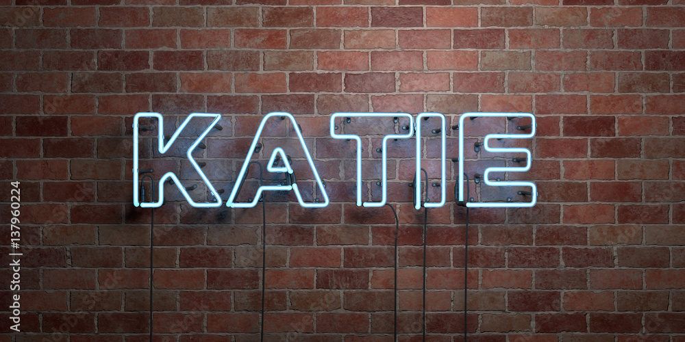 Illustration Stock KATIE - fluorescent Neon tube Sign on brickwork ...