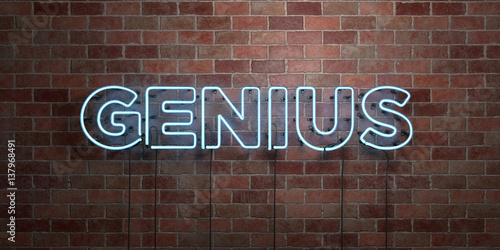 GENIUS - fluorescent Neon tube Sign on brickwork - Front view - 3D ...