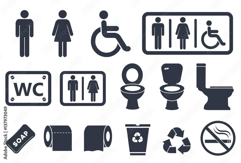 toilet vector icons set, male or female restroom wc Stock Vector ...