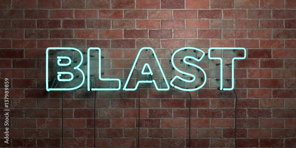 BLAST - fluorescent Neon tube Sign on brickwork - Front view - 3D ...