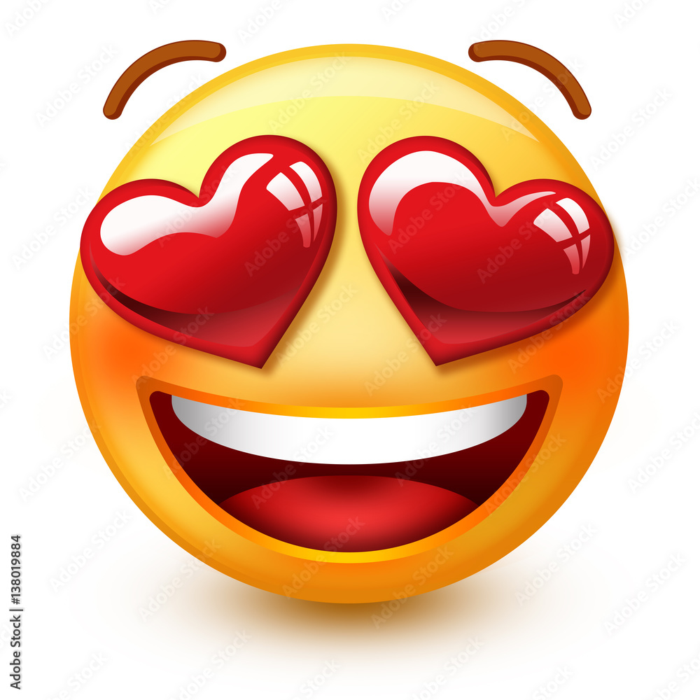 Ilustração Cute "in love"-face emoticon or 3d smiley emoji with heart ...