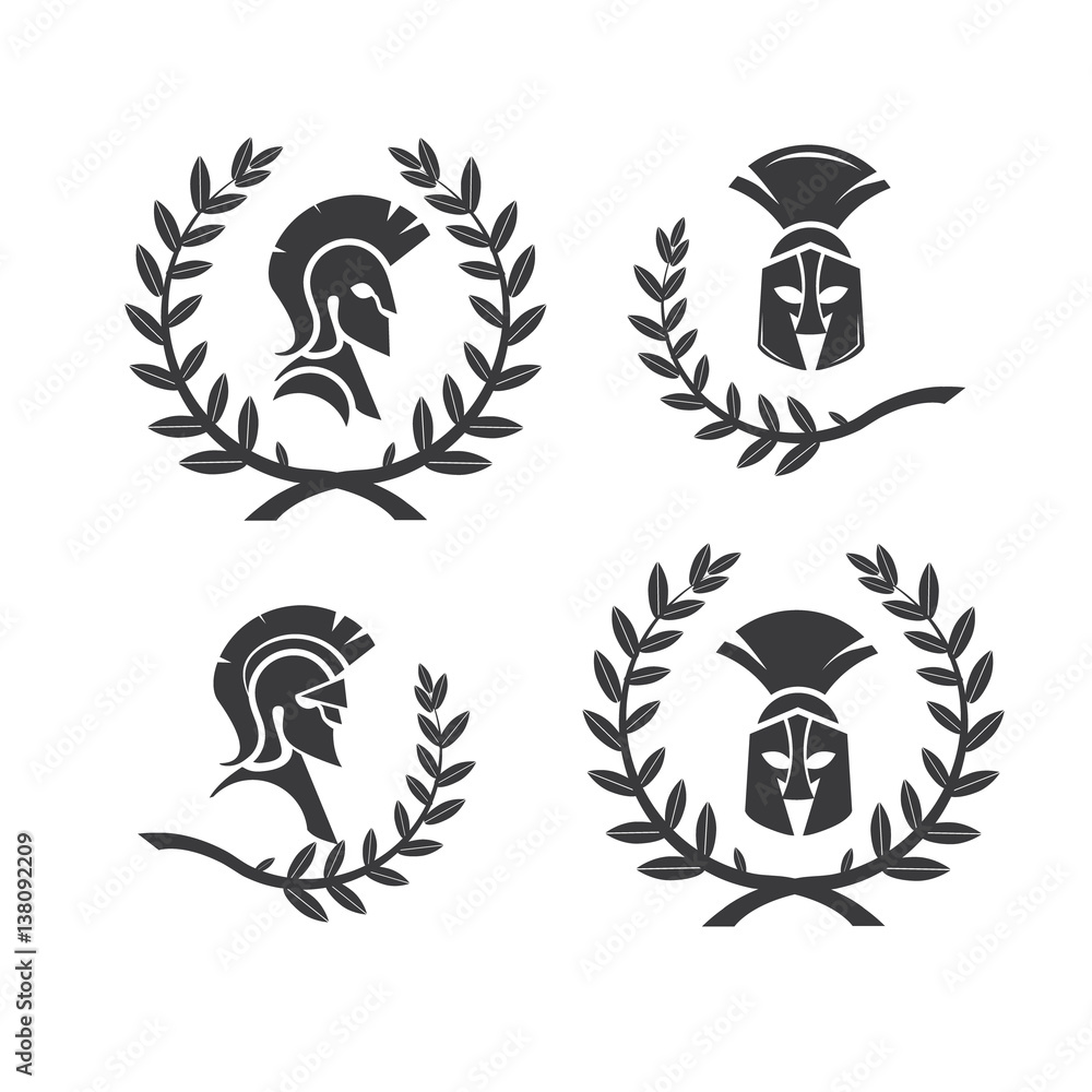 Warrior icon in spartan style. Stylized helmet and soldier silhouette ...