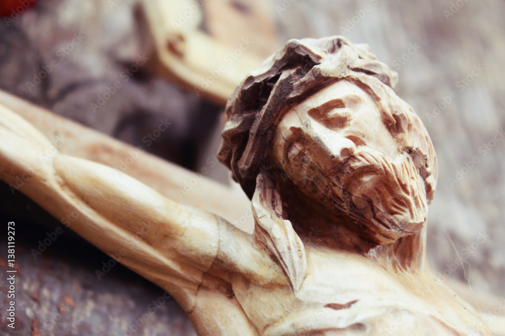 Jesus Christ crucified (an ancient wooden sculpture) Stock Photo | Adobe Stock