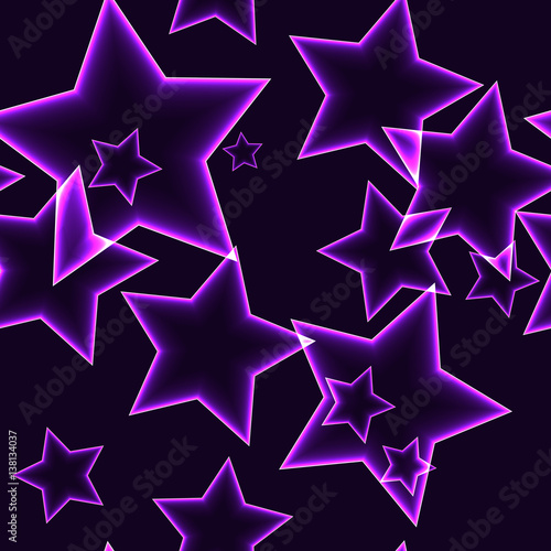 Dark seamless pattern with purple neon outline stars Stock Vector ...