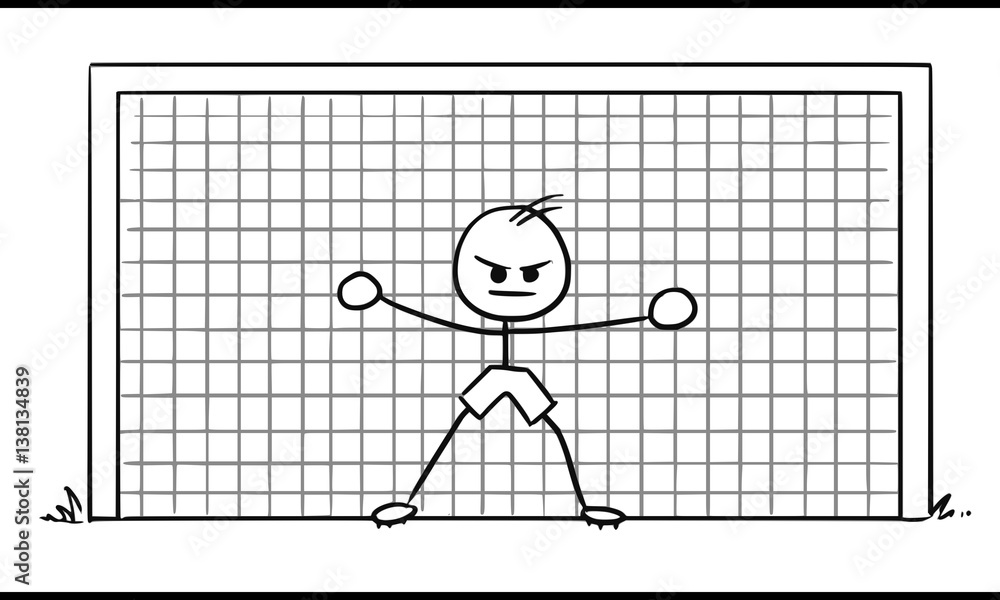Stickman Cartoon of Soccer Football Goalie Standing in the Goal Stock ...