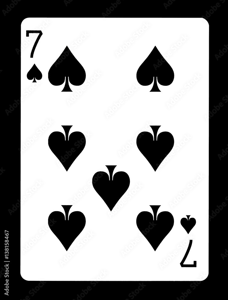Seven of spades playing card, isolated on black background. Stock Photo ...