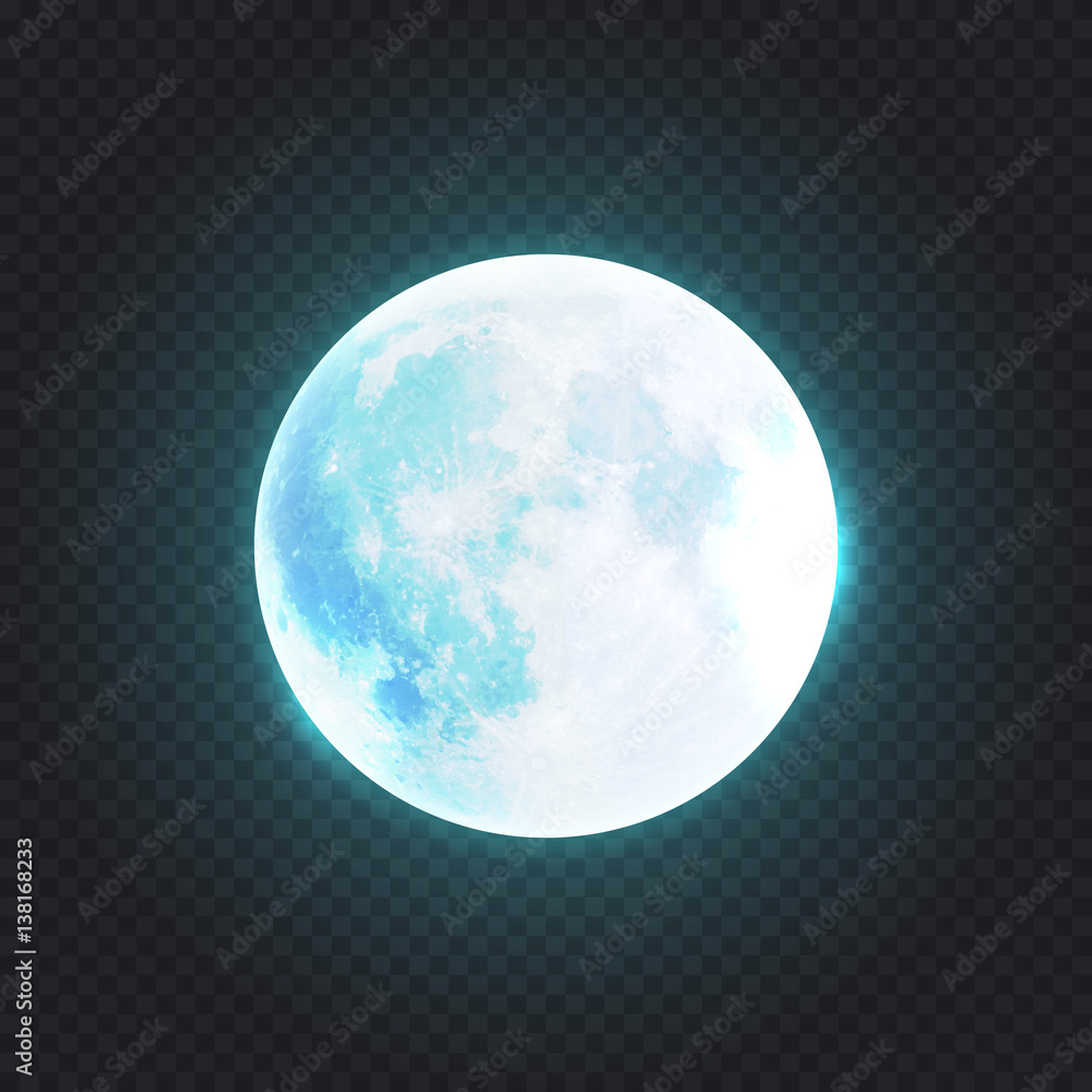 Beautiful realistic detailed full blue moon isolated on transparent ...