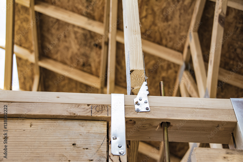 rafter ceiling joist new roof and hurricane clips Stock Photo | Adobe Stock