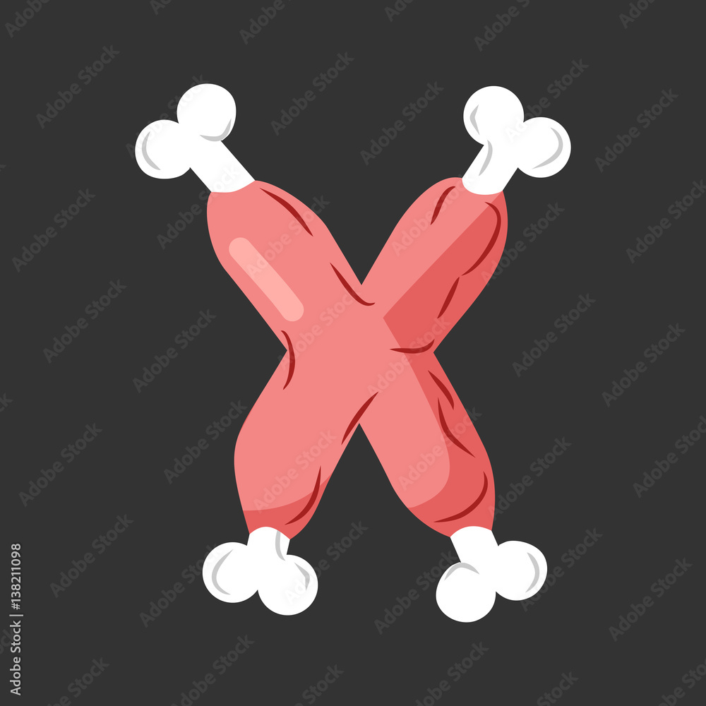 Letter x meat font. Pork and bone alphabet sign. Ham lettering. Beef ABC symbol Stock Vector ...