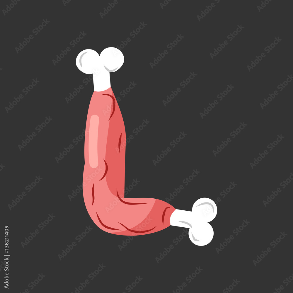 Letter L meat font. Pork and bone alphabet sign. Ham lettering. Beef ...