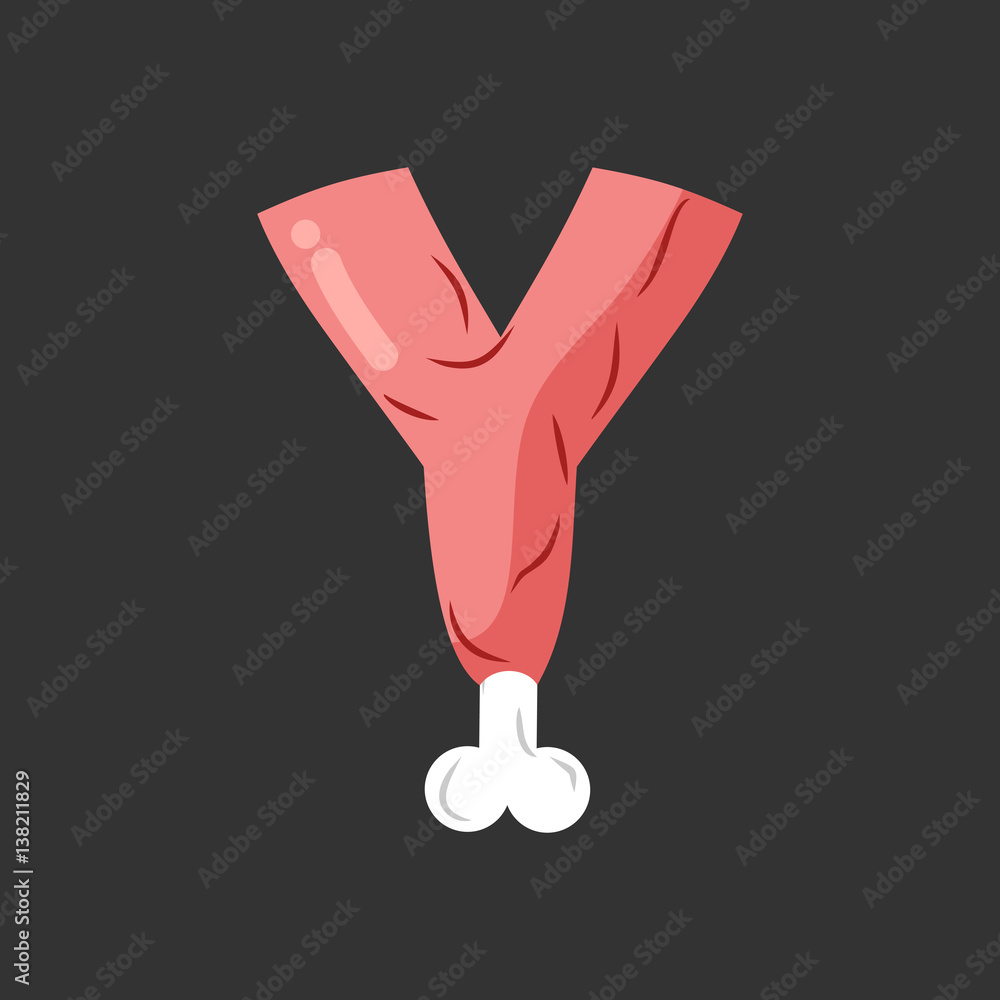 Letter Y meat font. Pork and bone alphabet sign. Ham lettering. Beef ...