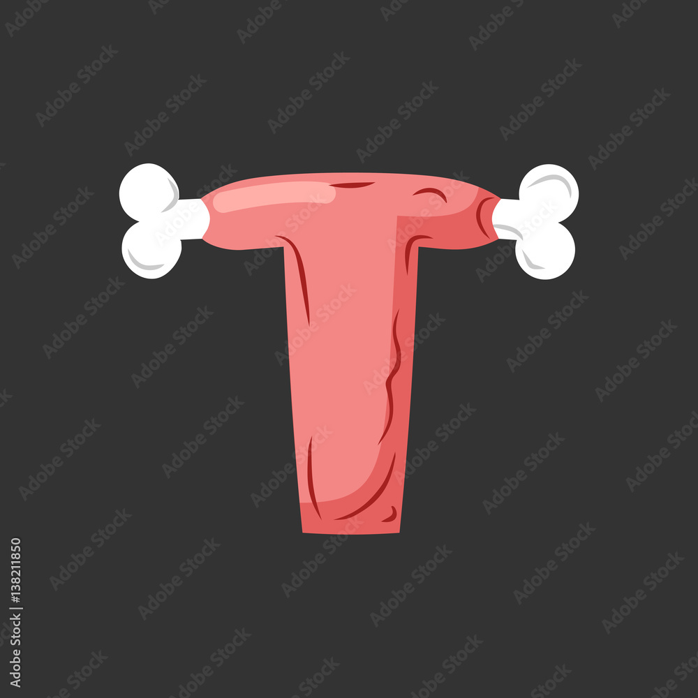 Letter T meat font. Pork and bone alphabet sign. Ham lettering. Beef ...