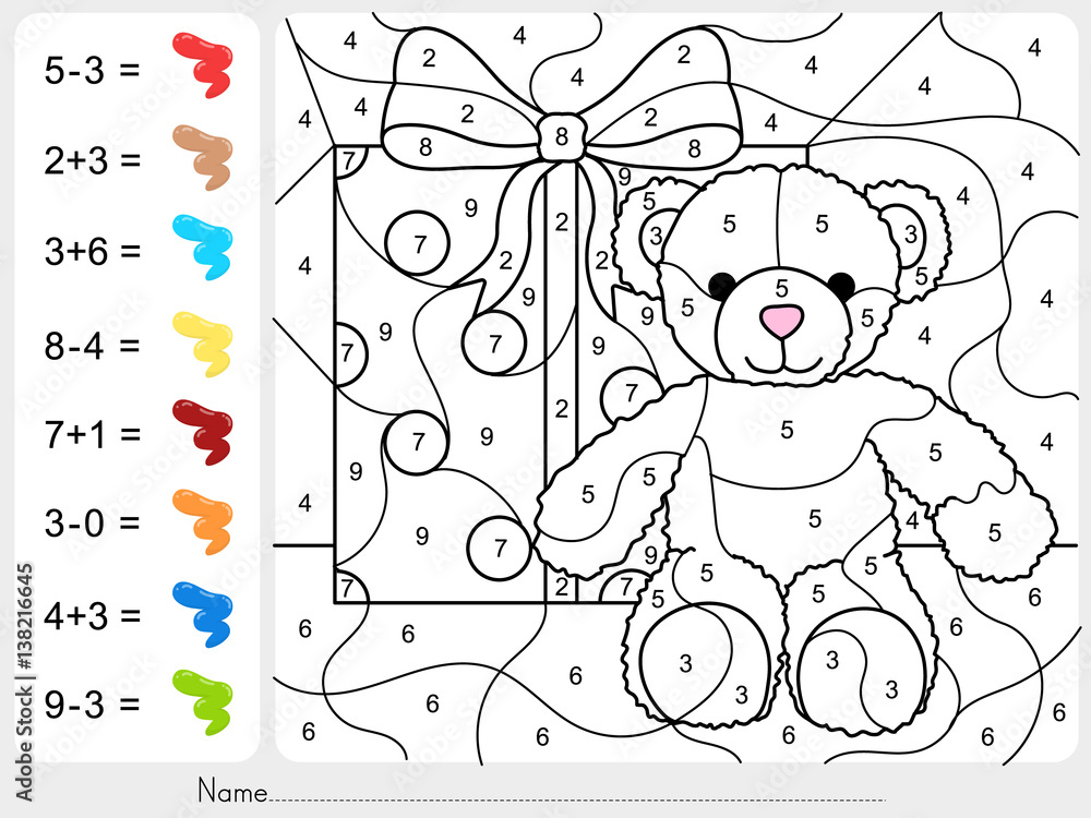 Paint color by numbers - addition and subtraction worksheet for ...