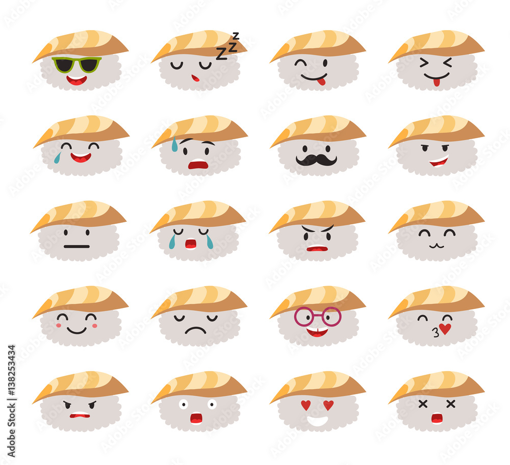 Funny sushi characters vector set. Funny sushi with cute faces ...