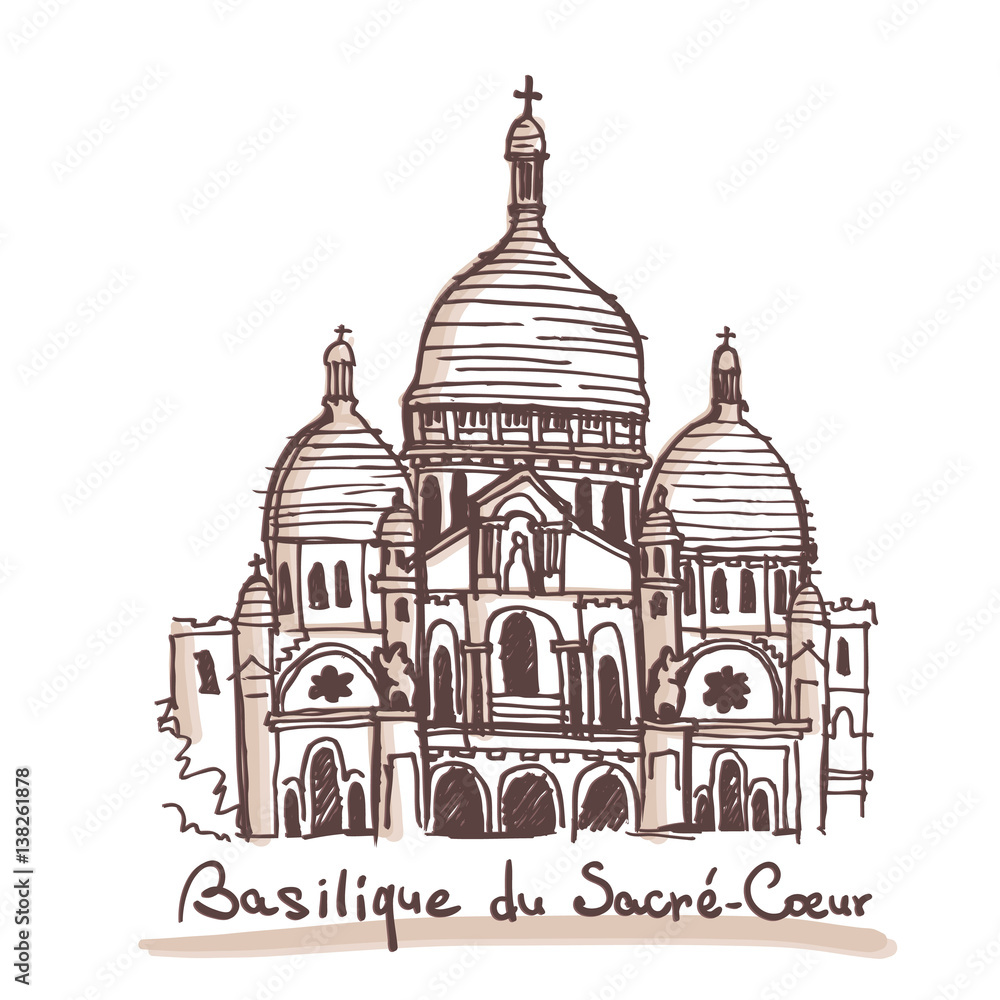 Hand drawn sketch of The Basilica of the Sacred Heart of Paris, France ...