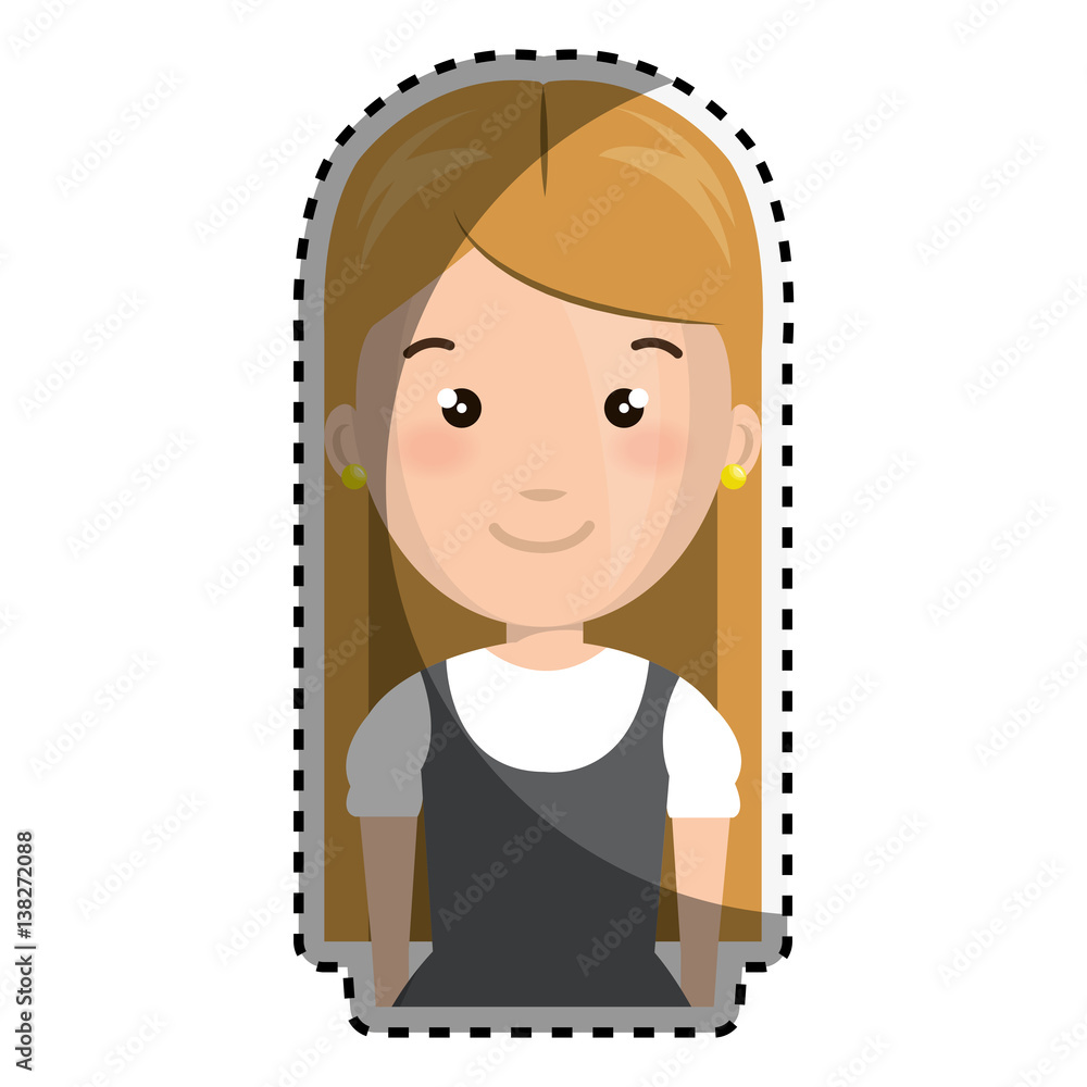 sticker half body cartoon blond girl with cute dress vector ...