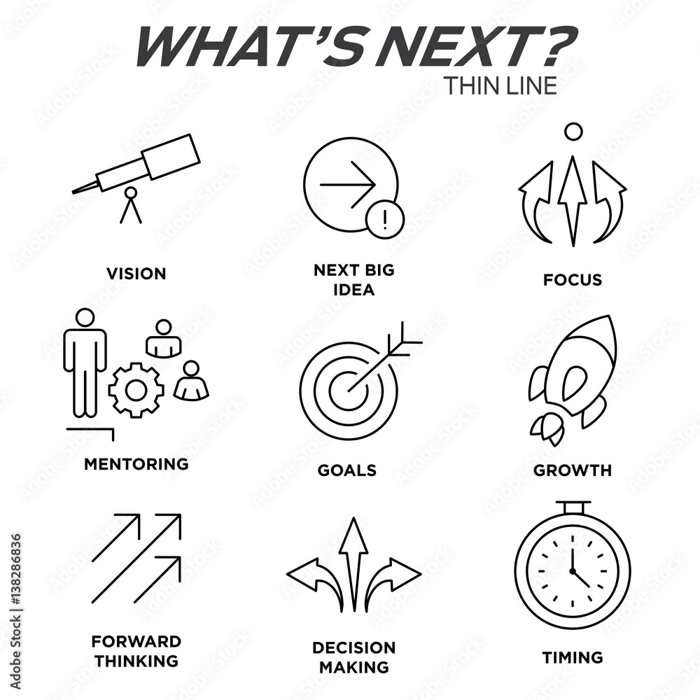 What's Next Icon Set with Big Idea, Mentoring, Decision Making, and ...
