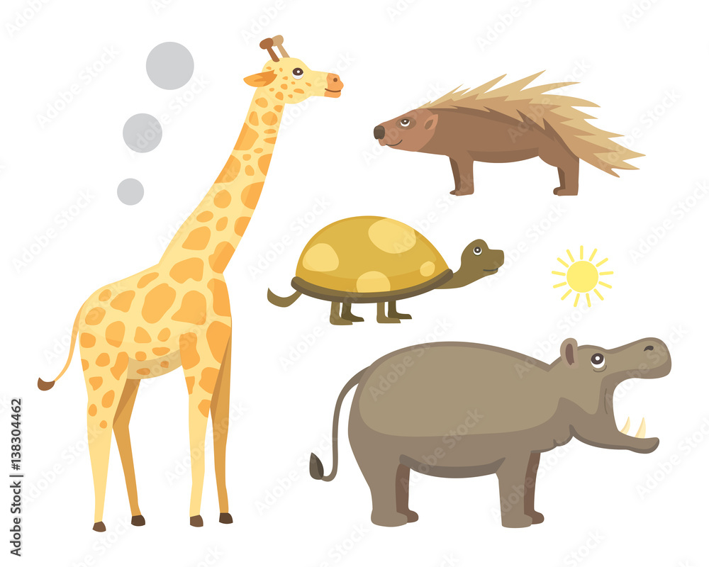 African animals cartoon vector set. elephant, rhino, giraffe, cheetah ...