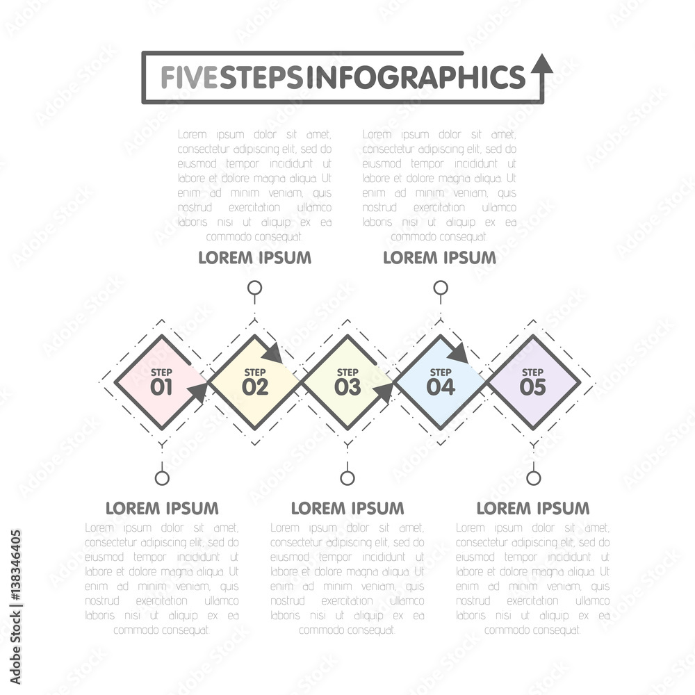 Business infographics template. Timeline with 5 rhombus, steps, five ...