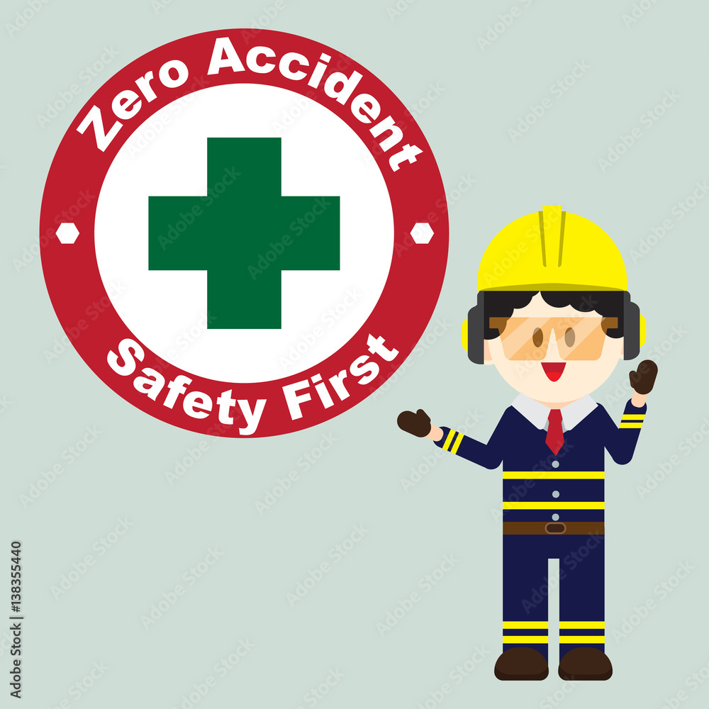 Construction ,Technician worker pointing zero accident sign, safety ...