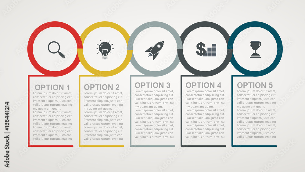 Infographic design template with 5 step structure. Business success ...