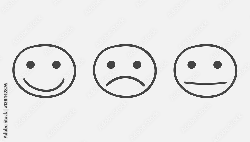 Hand drawn smiley icon. Emotion face vector illustration in flat style ...