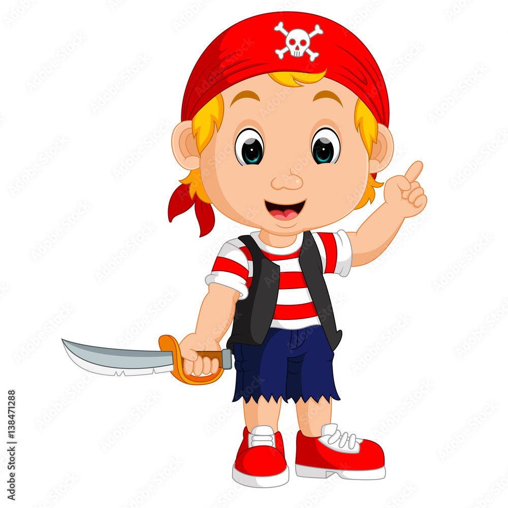 Cartoon pirate holding a sword Stock Vector | Adobe Stock