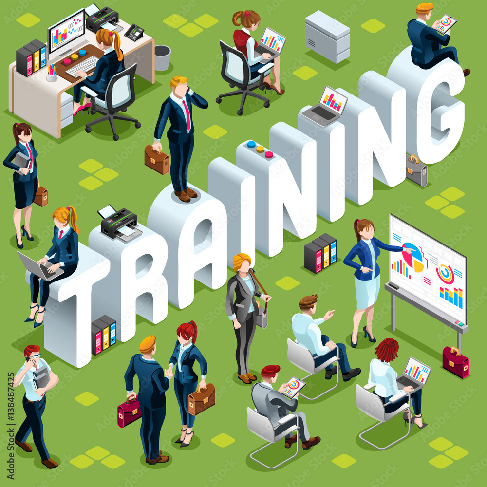Training Group of Diverse Isometric Business People. 3D meeting ...