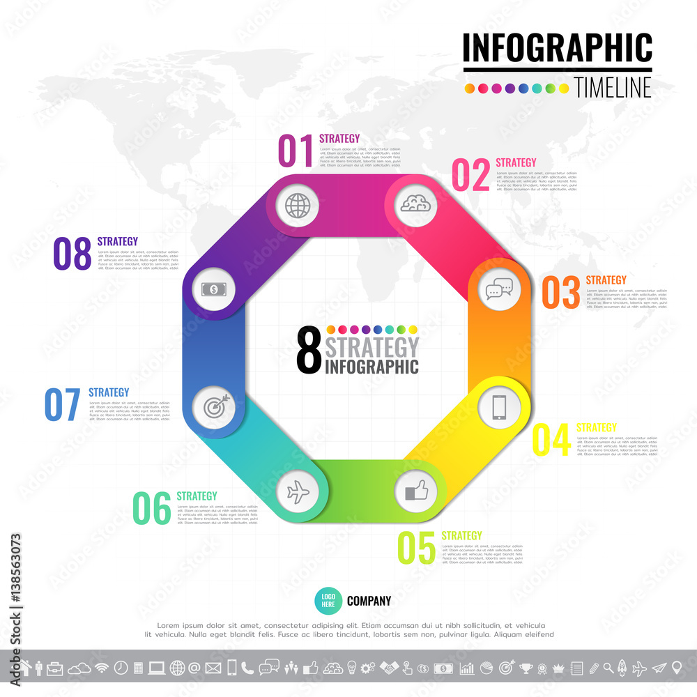 Vector geometric Infographics design template in 8 steps, options or ...