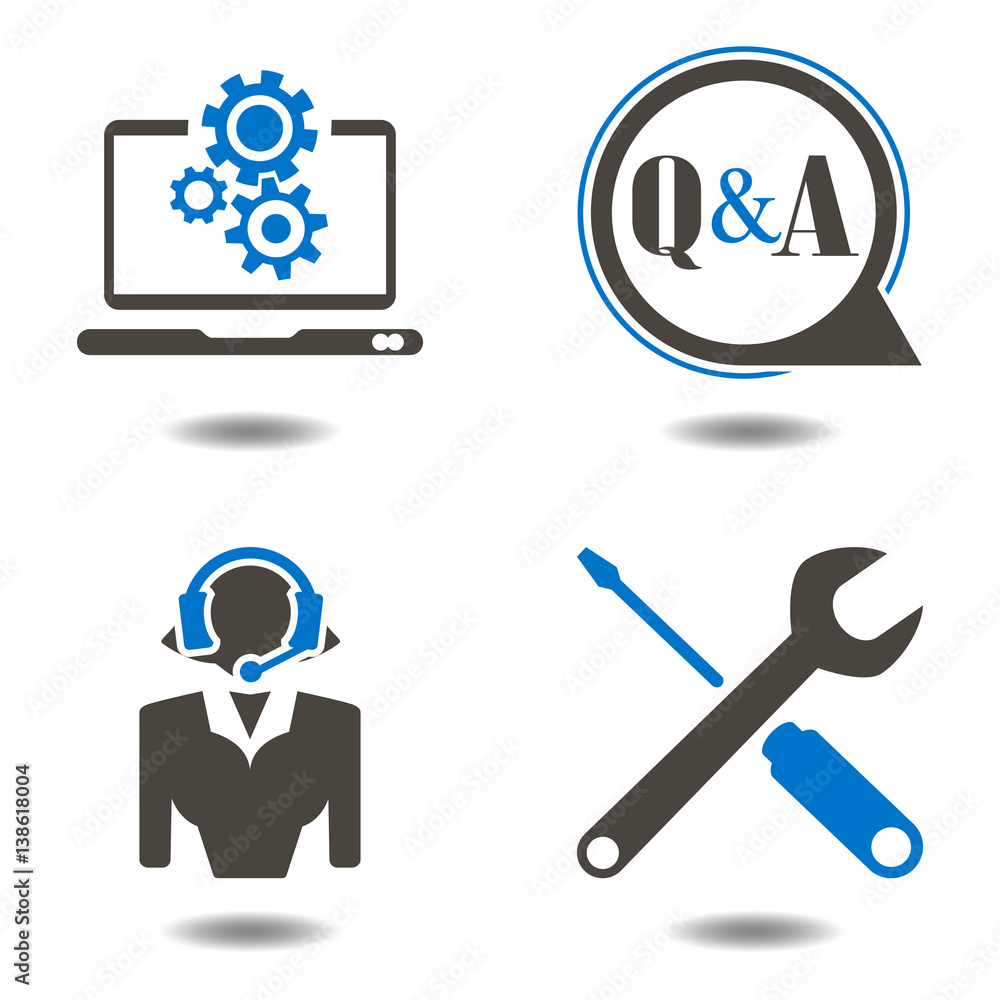 Technical support icons. Web telemarketing technician vector icon set ...