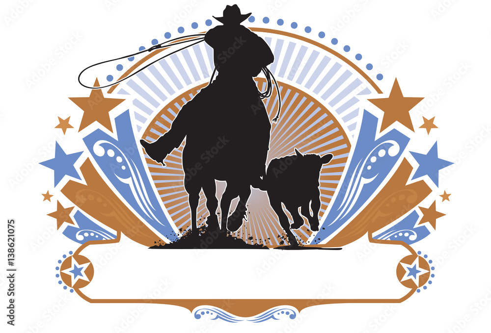 Rodeo calf roper logo poster or t-shirt design Stock Vector | Adobe Stock