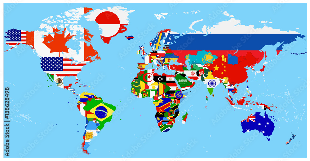 World Flag Map with a blue background Stock Vector | Adobe Stock