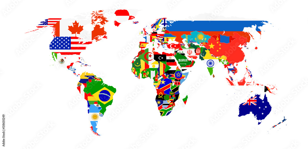 World Flag Map isolated on white Stock Vector | Adobe Stock