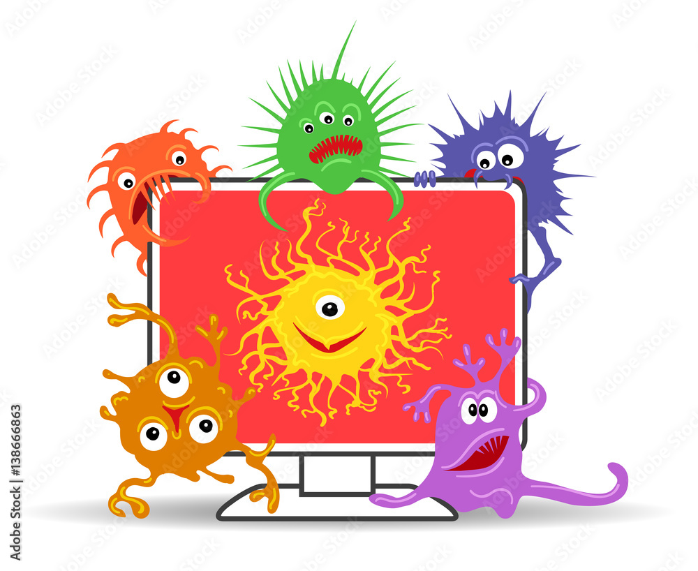 Computer virus internet security attack vector illustration. Display ...