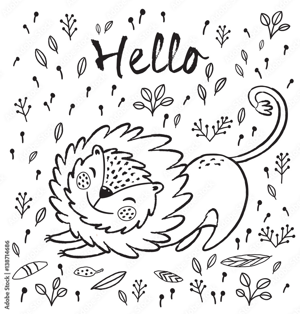 Hello. Cute lion cartoon vector illustration Stock Vector | Adobe Stock