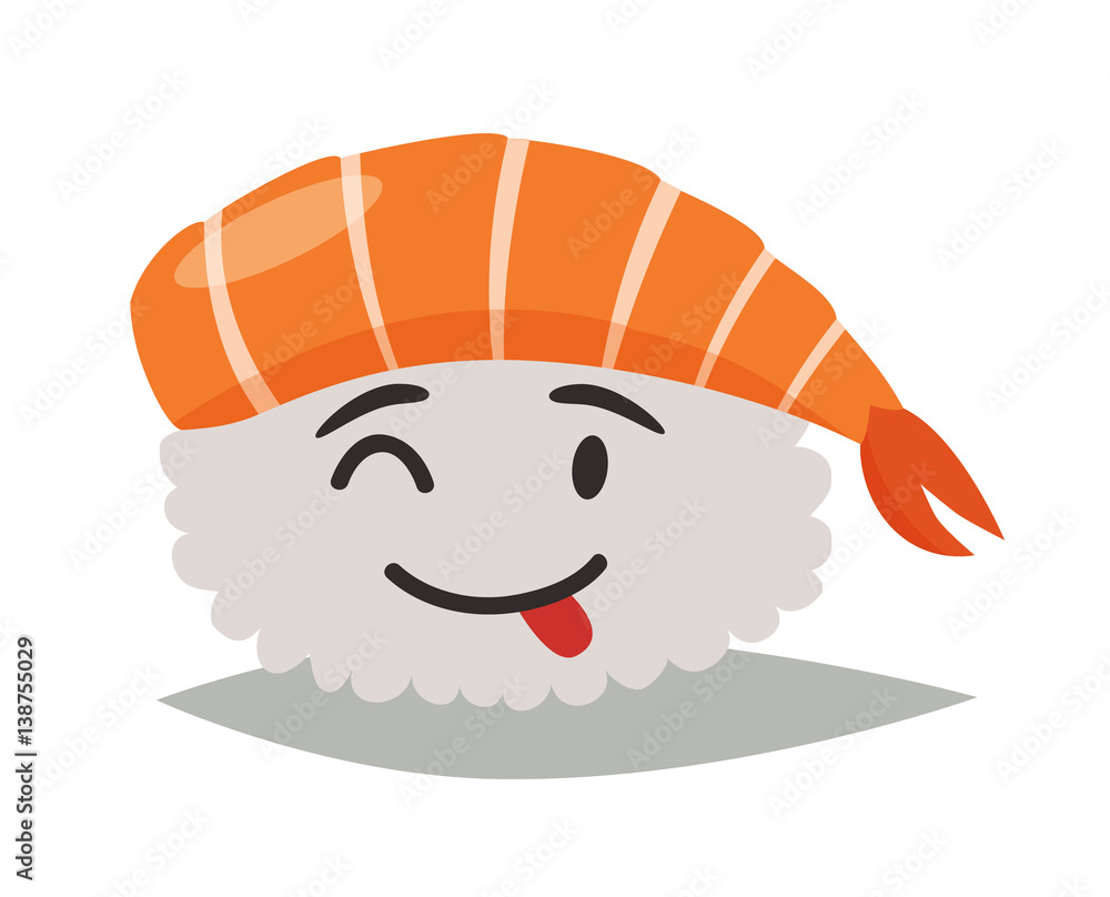 Sashimi happy emoji vector illustration. Cute sushi with tongue ...