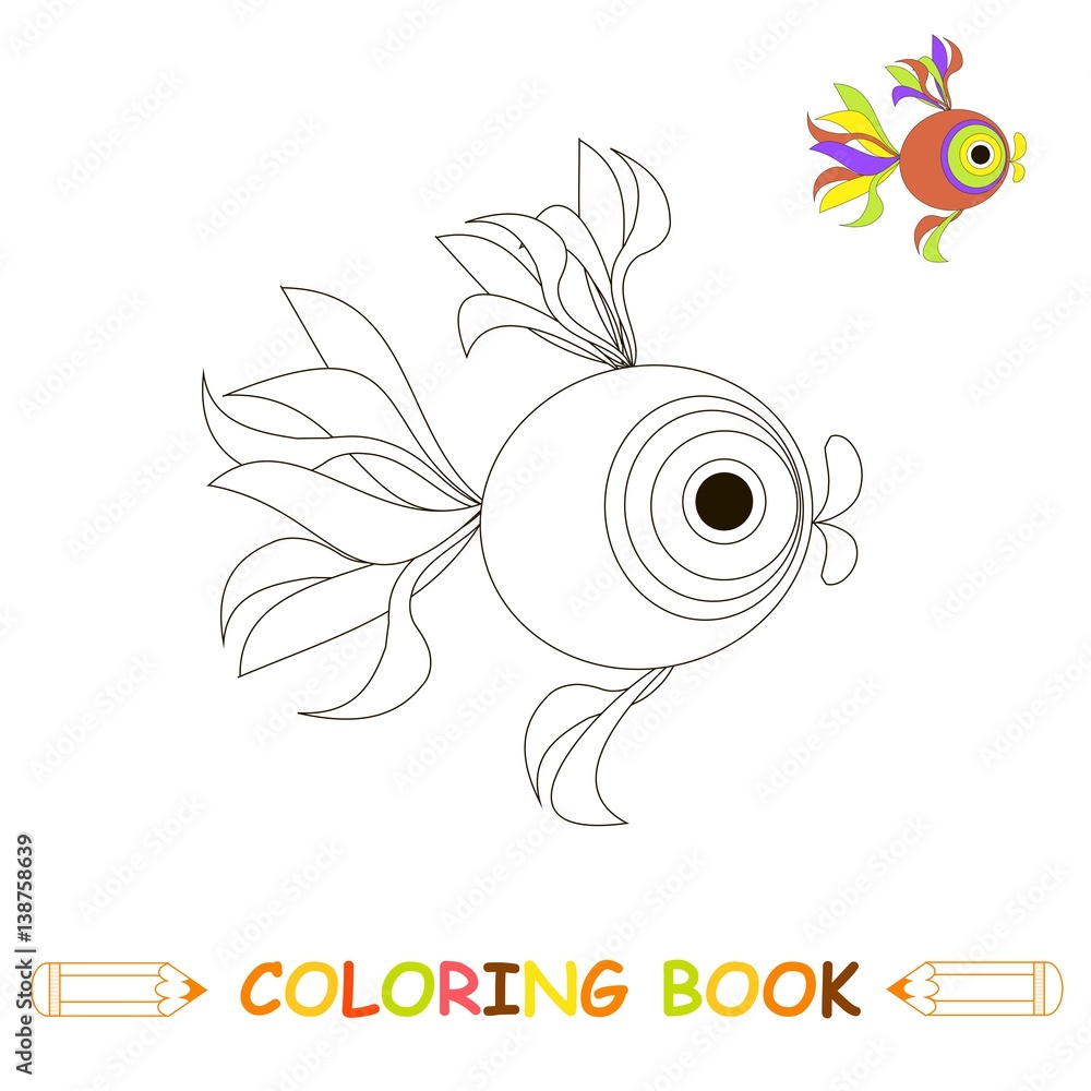 Children coloring page vector illustration, cute fish in monochrome and ...