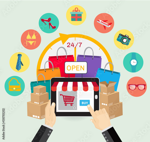 Online shopping e-commerce concept. business button order item store ...