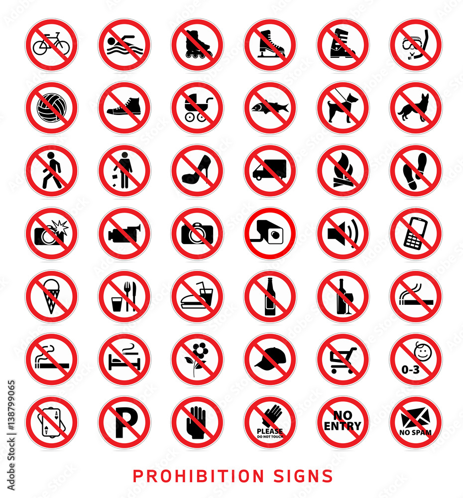 Prohibition Signs vector Collection, isolated on white background Stock ...
