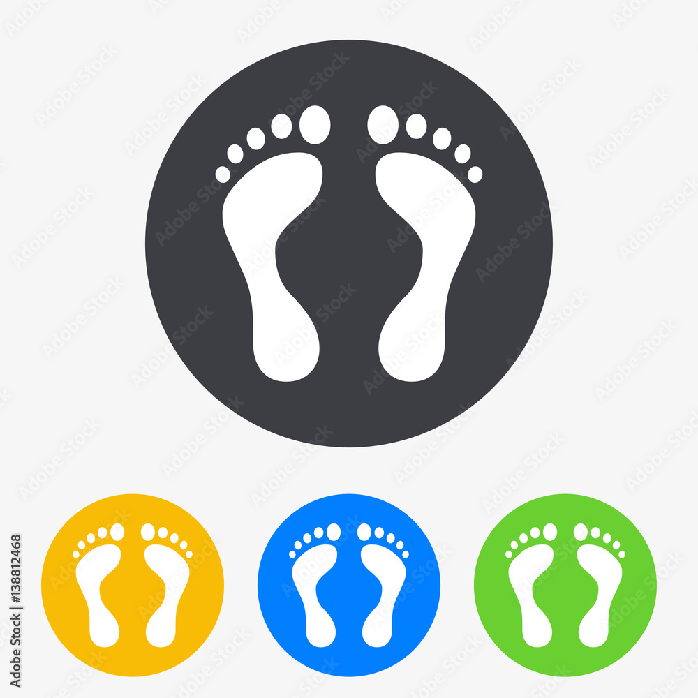 Vector de Stock Icono plano huellas de pies en circulo varios colores ...
