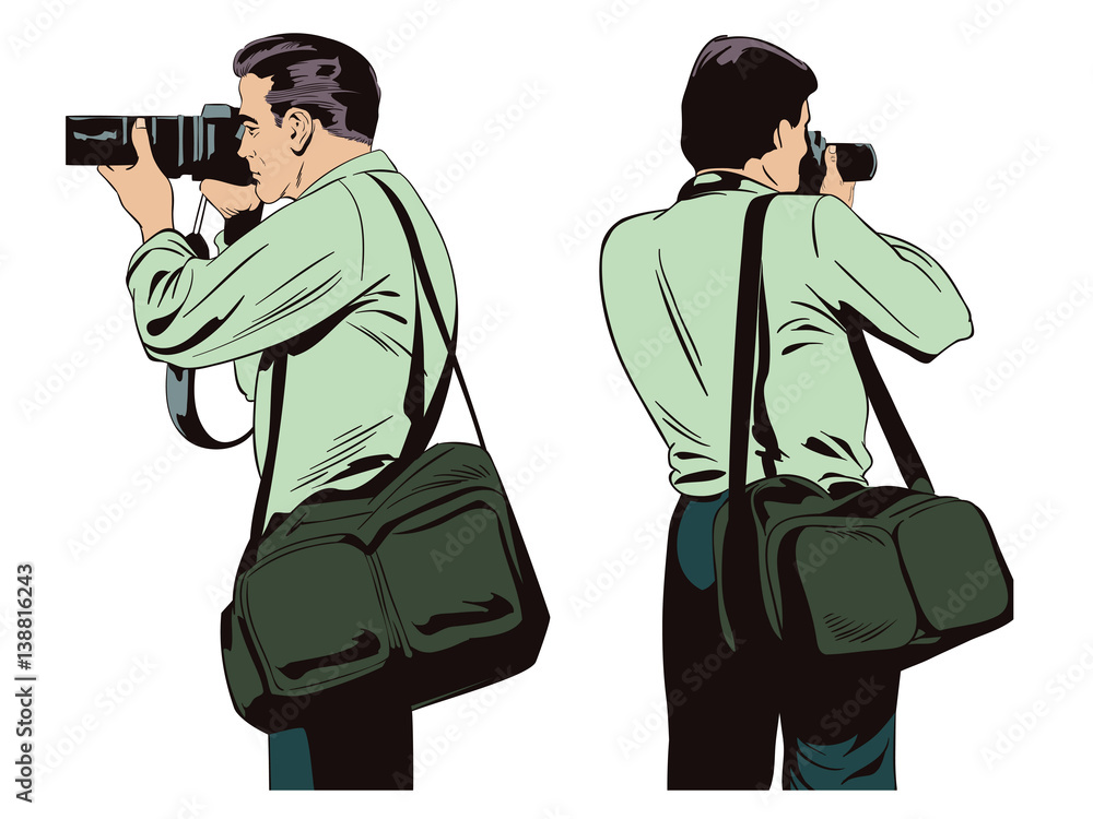 Photographer works. People in comics style Stock Vector | Adobe Stock