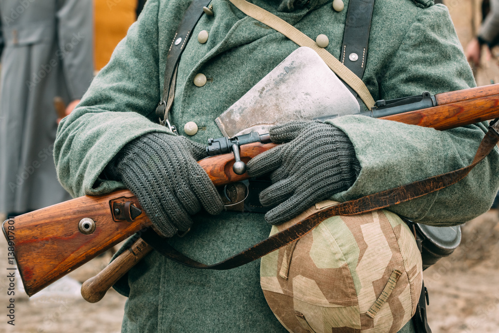 Uniforms and weapons of the Nazi soldiers. Reconstruction Stock Photo ...