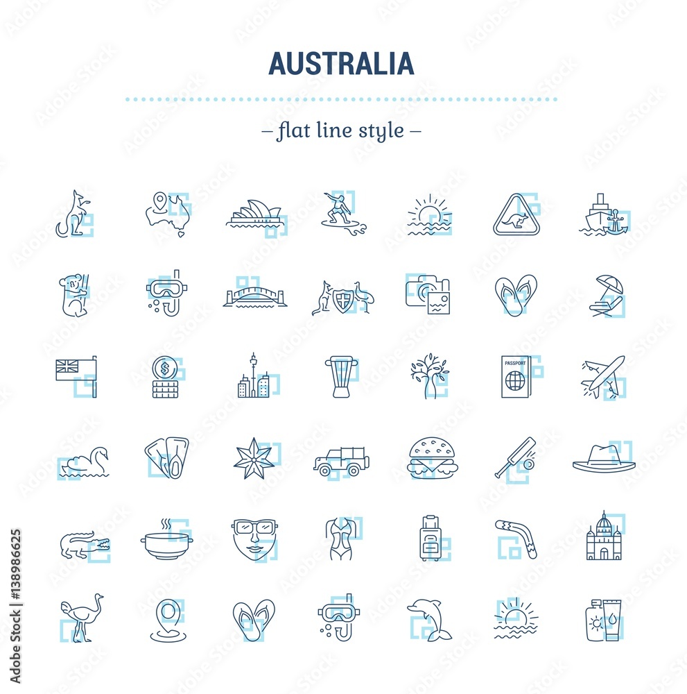 Vector graphic set. Silhouette, logo, icon. Australian continent ...